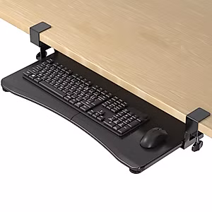 suptek Keyboard Tray Under Desk Pull Out with C Clamp Mount, Computer Keyboard & Mouse Tray, 25.6 (30 Including Clamps) x 11.8 inch Slide-Out Platform Computer Drawer for Typing, Black, DSF1
