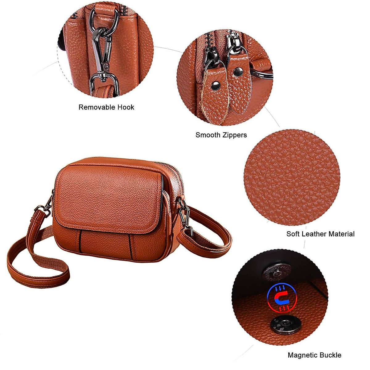 Genuine Leather Purses for Women Trendy Crossbody Bags Small Clutch Purse Shoulder Stachel Handbag Camera Bag, Brown