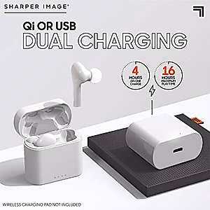 Sharper Image Soundhaven Wireless Earbuds, Bluetooth 5.0 with Qi Wireless Charging, Earphones with 4 Mics, 16 hr Playtime, Ergonomic Design, 5 Ear Tip Sizes