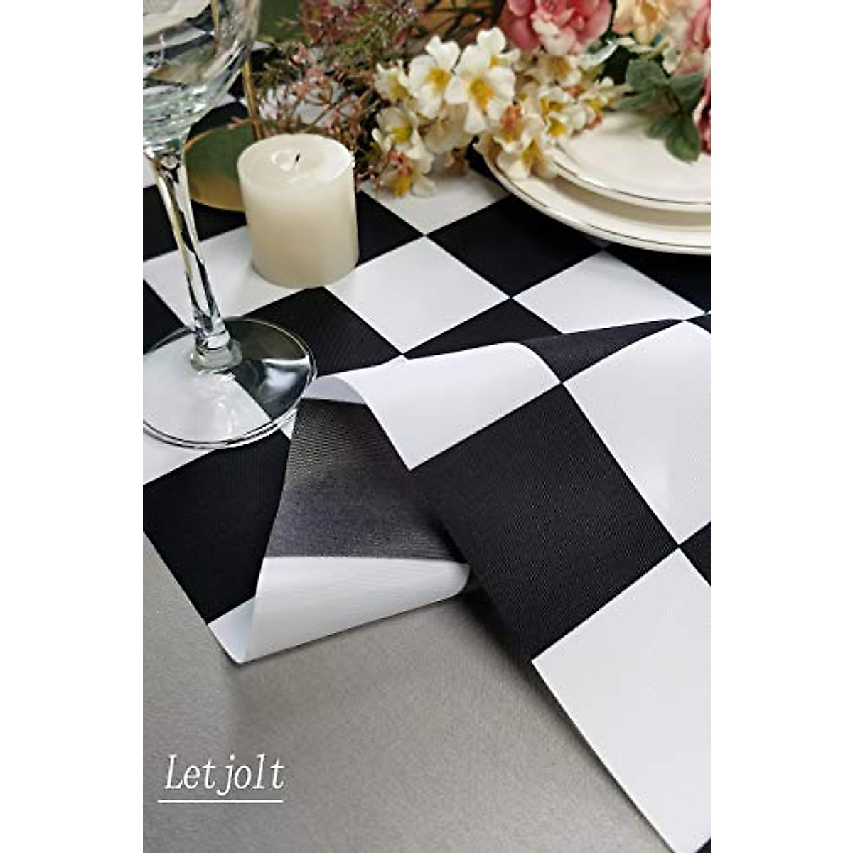 Table Runner Black and White Checkerboard Racing Theme for Anniversary Runner Dinner Parties Supplies Birthday Party Wedding Winter New Year Decorations 12 x 72 Inches