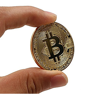 Bitcoin Commemorative Coins, Gold-Plated Coin Art Collection, Metal Antique Coin-Like Bitcoin with a Watch case (Gold)
