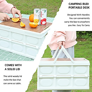 CAIHECAI Camping Storage Box with Lids Collapsible and Stackable with Table Top For Camping,Home,Office,closet,Garage,Totes,Trunk(White)
