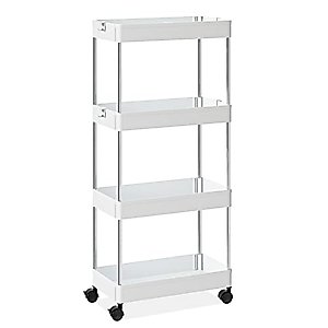 OTK Storage Cart 4 Tier Mobile Shelving Unit Organizer, Utility Rolling Shelf Cart with Wheels for Bathroom Kitchen Bedroom Office Laundry Narrow Places, White