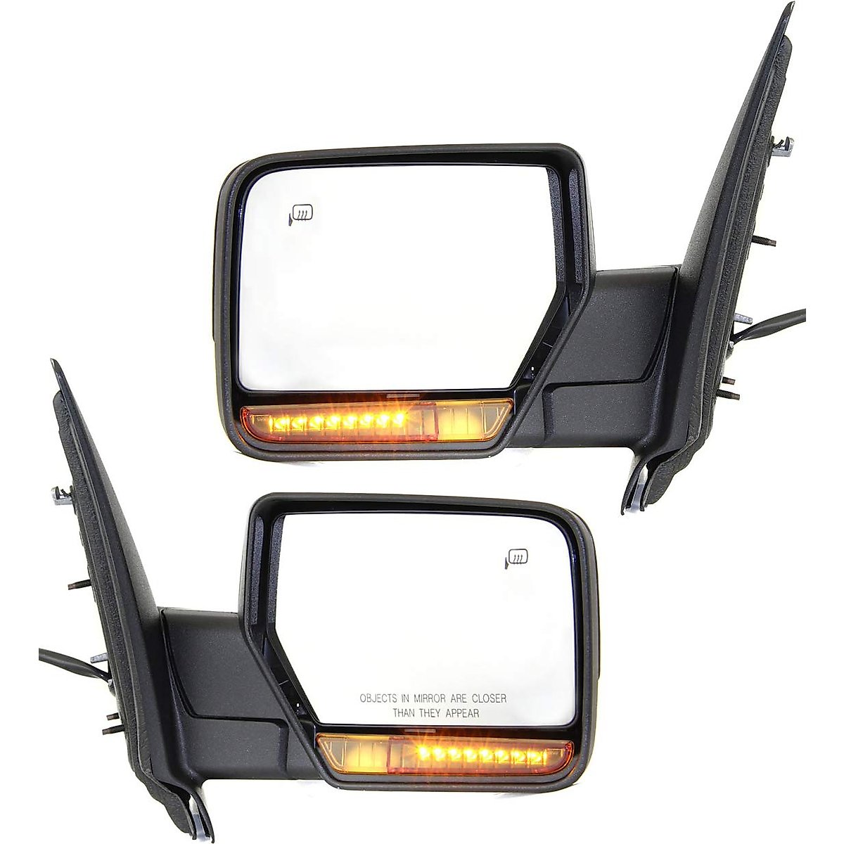 Kool Vue Mirror Set of 2 Compatible with 2007-2011 Ford Expedition Driver & Passenger Side In-housing Signal Light, Manual Folding, Heated, With memory, Textured Black, With Puddle Light, Power Glass