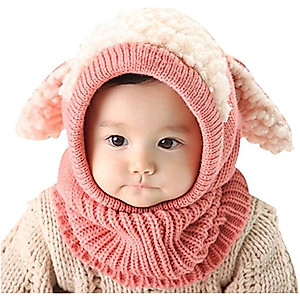 Baby Girls Boys Winter Hat Scarf Earflap Hood Scarves Caps (Pink)