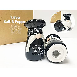 KARALIN Ceramic Salt & Pepper Shaker Sets Tabletop Accessories Cute Gnomes Chef Design Family Gifts with Gift Box ready (Black & White)