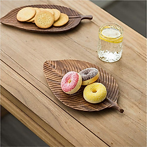 DOITOOL Wood Leaf Plate Hand Carved Salad Snack Plate Dessert Platter Unique Appetizer Serving Tray Fruit Food Dish for Home Restaurant (29.5x12.5cm)