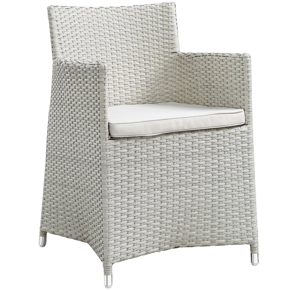 Modway Junction Wicker Rattan 9-Piece Outdoor Patio Dining Set with 80" Dining Table and Eight Dining Armchairs with Cushions in Gray White