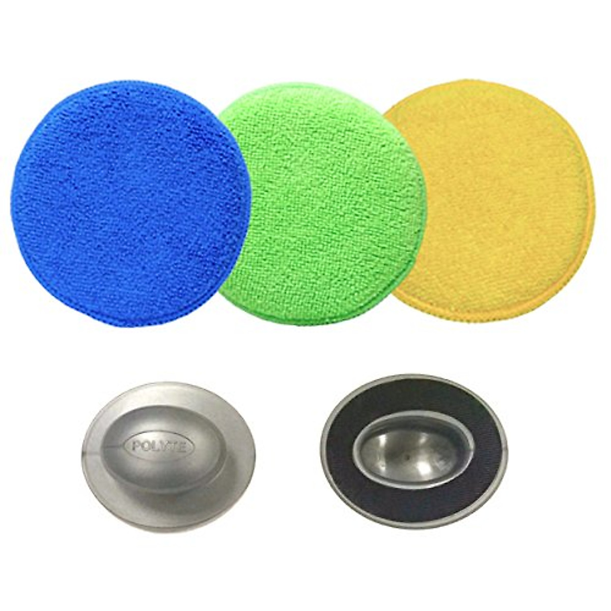 Polyte Microfiber Detailing Wax Applicator Pad w/2 Handles, 5 in, 12 Pack (Multi-Blue,Green,Yellow)