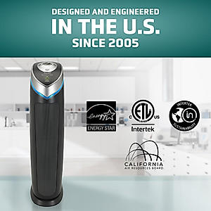 Germ Guardian AC5000 28” 3-in-1 True HEPA Filter Air Purifier for Home, Large Rooms, UV-C Light Kills Germs, Filters Allergies, Smoke, Dust, Pet Dander, & Odors, 5-Yr Wty, GermGuardian, Grey