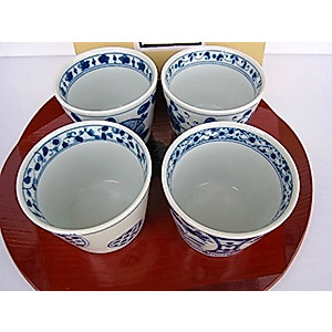 Mino Ware Japanese Soba Choko Cups Japanese Traditional Flowers and Pomegranate Pattern Set of 4