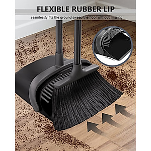 Upgrade Broom and Dustpan Set for Home, 52'' Long Handle, Standing Dustpan and Broom for Kitchen Office Lobby Floor