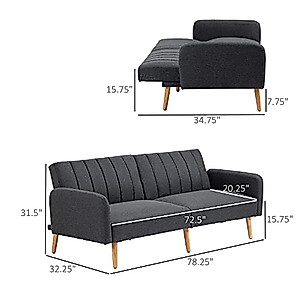 HOMCOM Two Seater Sofa Bed, Convertible Futon Couch Bed, Linen Upholstered Loveseat with Adjustable Backrest for Small Spaces, Living Room, Apartment, and Dorm, Dark Grey