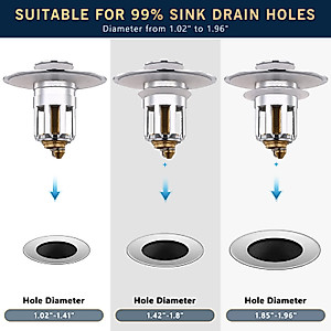 Bathroom Sink Drain Stopper, Pop Up Drain Stopper for Bathroom Sink with Anti-Clogging Filter Basket, 2 in 1 Brass Sink Drain Plug Strainer Universal for 1.02-1.96 in Basin Drain Holes
