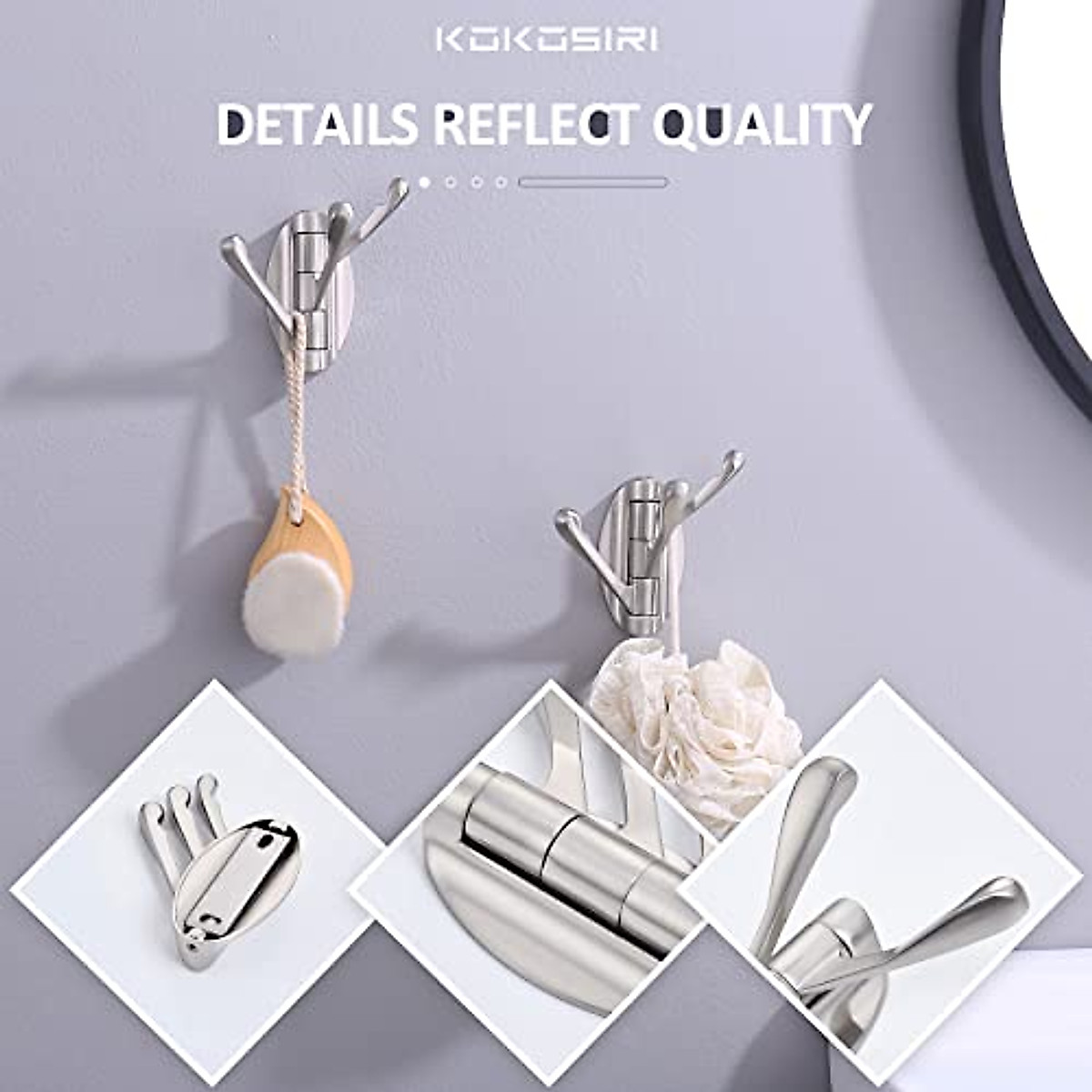 KOKOSIRI Swivel Hooks Solid Metal Foldable Towel Hooks with Multi Three Rotating Arms Swing Arm Triple Robe Hook Hanger, Wall Mounted, Brushed Nickel, B1009BR-P2