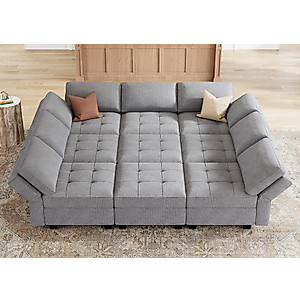 HONBAY Modular Sectional Sofa with Storage Modular Couch with Chaise for Living Room Convertible 9 Seater Sectional Couch Light Grey