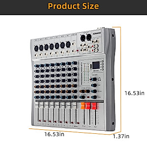 SENWOSI MT-8 8-Channel Sound Board Mixer Amplifier Mixing Console USB Bluetooth Audio Interface Microphone Preamplifier Phantom Power 3 band EQ Steel Chassis DJ Studio Music production
