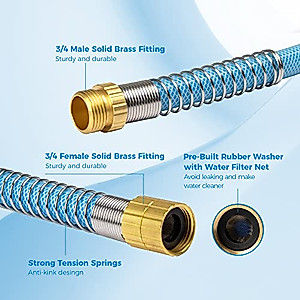 Fevone Garden Hose 12 ft, Drinking Water Safe, Flexible and Lightweight - Kink Free, Easy to Coil, Strain Relief Ends, 3/4" Solid Brass Fittings - No Leak, 5/8" ID, RV Water Hose
