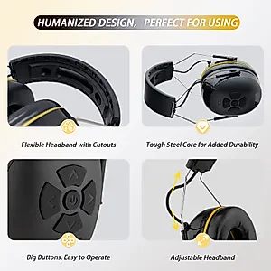 inf protear(Upgraded E6850 Bluetooth Hearing Protection with Integrated Microphone, High-Fidelity Speakers,120H+Playtime, Ideal Ear Muffs for Noise Reduction for Mowing, Workshop, NRR 25 dB