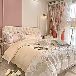 UpcoT Household Double Strand Long Staple Cotton Embroidered Four-Piece Set Cotton Sateen Bedding Quilt Set Sheet (Color : D, Size : 200 * 230cm)
