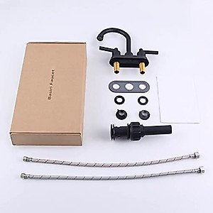 Black Bathroom Faucets, 4 Inch 2 Handle Centerset Bathroom Sink Faucet for 3 Hole, Lead-Free, RV Vanity Sink Faucet with Pop Up Drain and Water Supply Lines