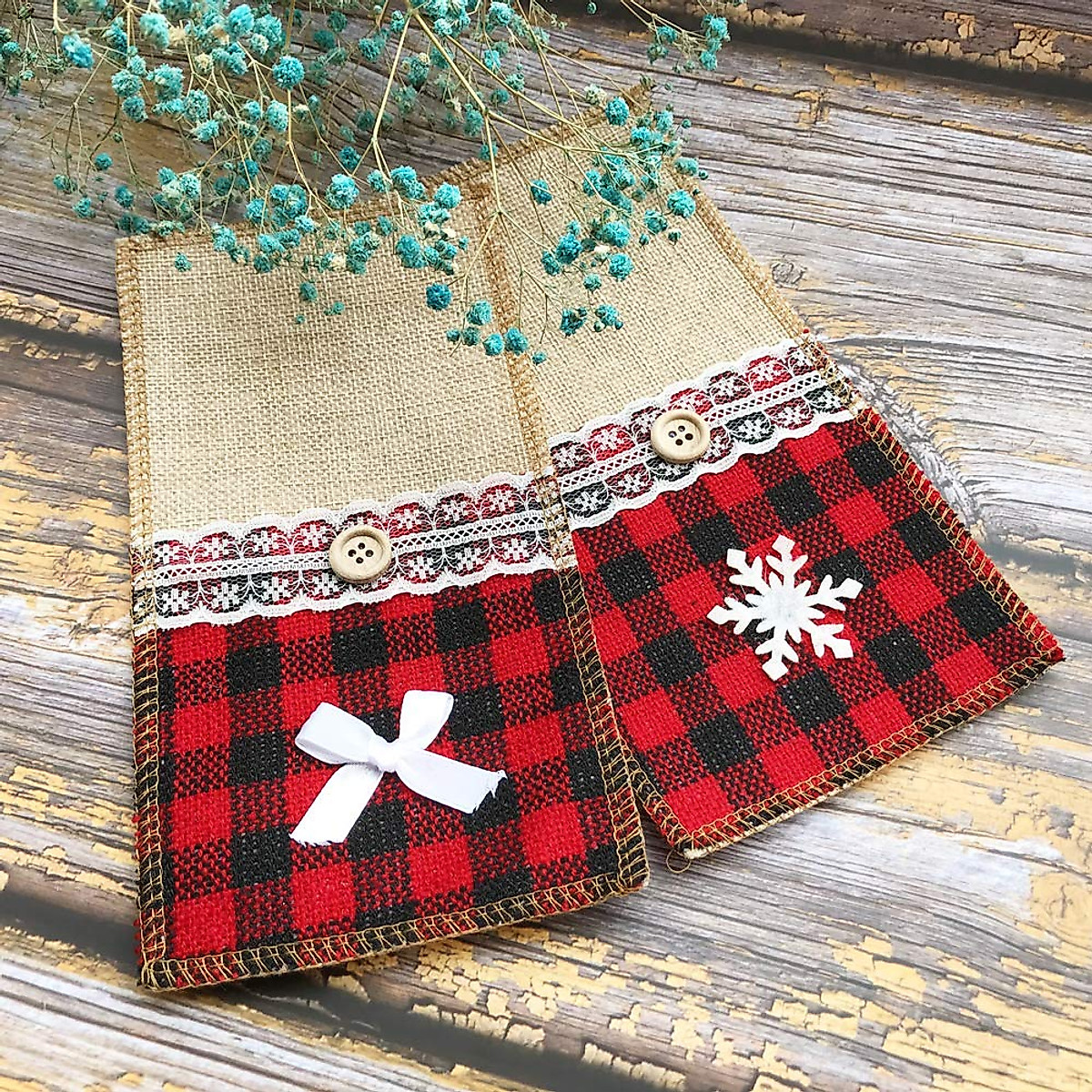 LXKBD Natural Burlap Cutlery Holder Pouch Bag, 20 Packs 4.3x8 Inch Lace Knifes Forks Napkin Utensil Silverware Holders for Christmas Wedding Party Table Decoration