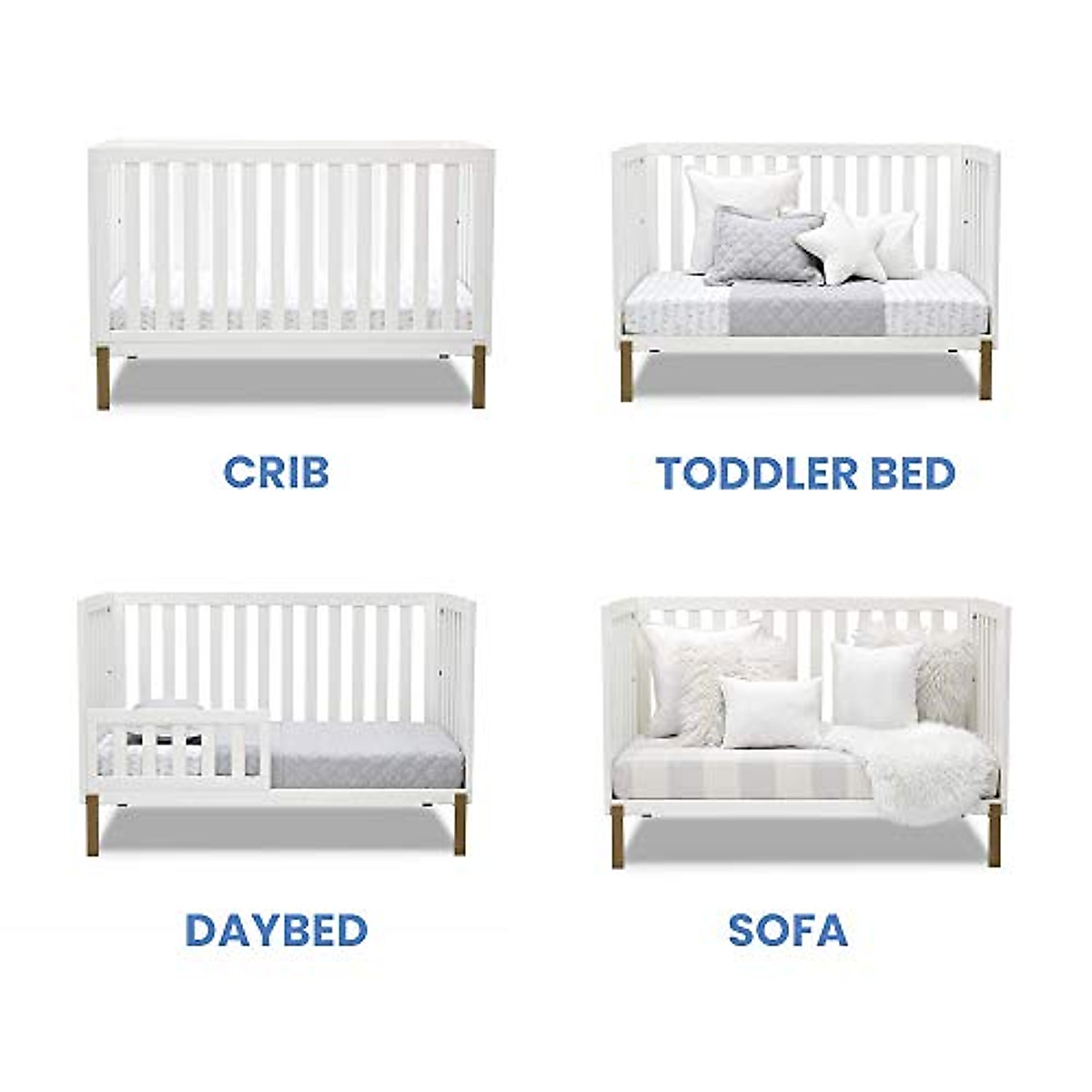 Delta Children Hendrix 4-in-1 Convertible Crib, Greenguard Gold Certified, Bianca White/Bronze