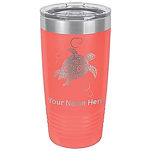 LaserGram 20oz Vacuum Insulated Tumbler Mug, Hawaiian Sea Turtle, Personalized Engraving Included (Coral)