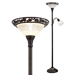 Luvkczc Victorian Floor Lamp, 70" Elegant Standing Lamp with Etched Glass Shade, Metal Body & Heavy Base, Vintage Tall Corner Lamp for Bedroom, Living Room, Den, Office. No Bulbs (2 Head)
