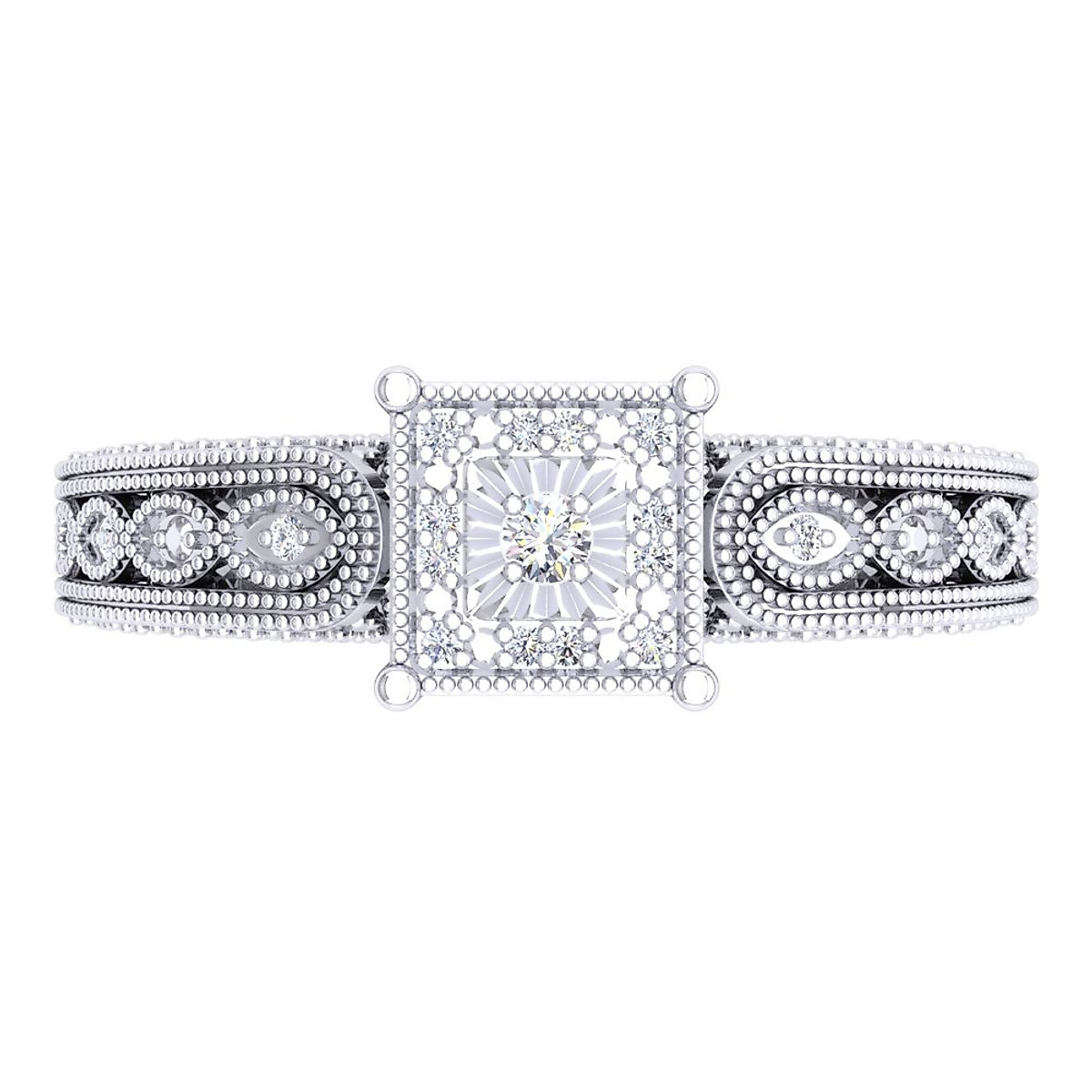 Dazzlingrock Collection 0.10 Carat (Ctw) Sterling Silver Round White Diamond Bridal Millgrain Engagement Ring 1/10 CT, Size 5.5