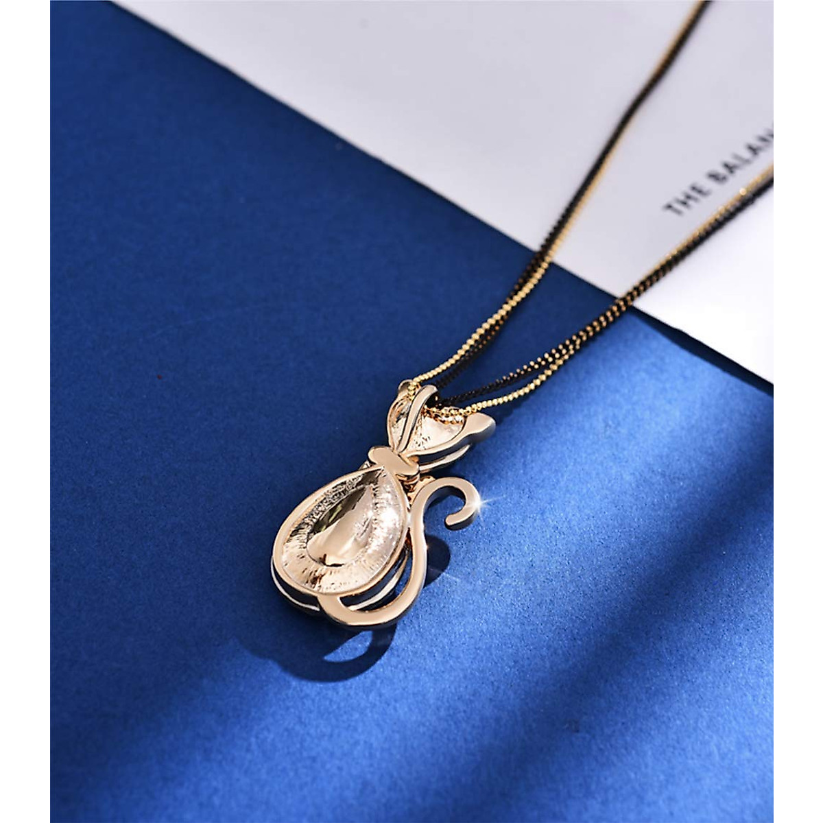 Rigant Gold Plated Heart Cut & Teardrop Swarovski Elements Crystal Bow Tie Cat Animal Pendant Long Chain Necklace