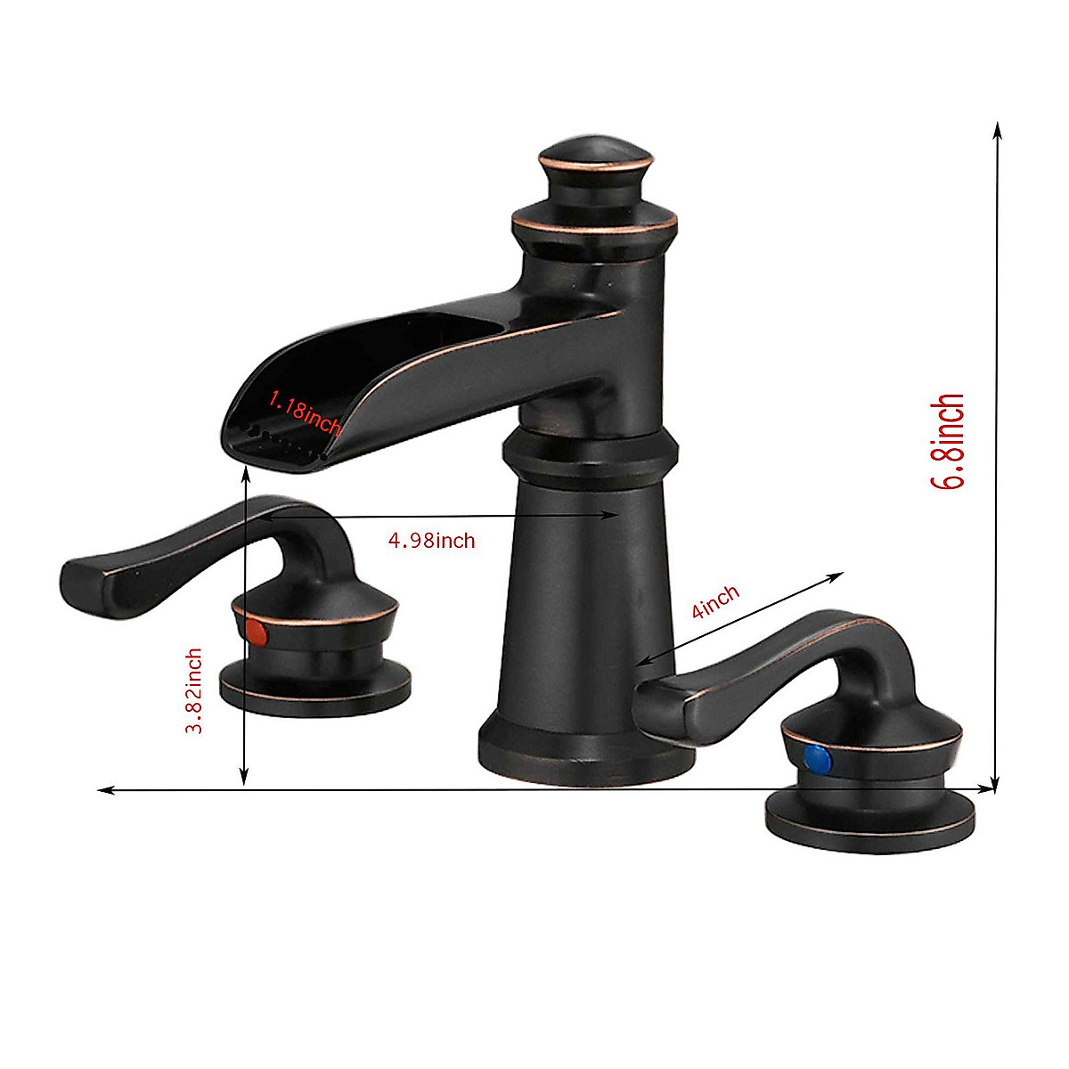 Homevacious Widespread Bathroom Faucet Oil Rubbed Bronze Waterfall 2-Handle with Pop up Drain Assembly Farmhouse 3 Holes 8-16 Inch Sink Rustic Mixer Tap Overflow Commercial Supply Lead-Free