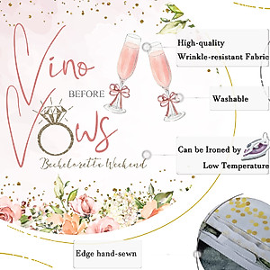 Rsuuinu Vino Before Vows Bachelorette Weekend Backdrop for Parties Glitter Dots Flowers Ring Champagne Bride to Be Photography Background Bach Party Wedding Decorations Banner Photo Booth Props 7x5ft
