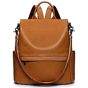 S-ZONE Women Genuine Leather Backpack Purse Anti-theft Travel Rucksack Convertible Shoulder Bag Medium