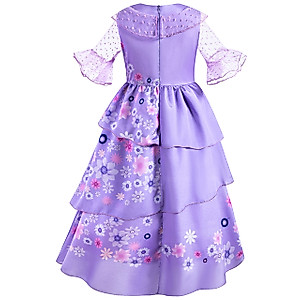 Kaisebile Princess Costume Dress for Girls Birthday Halloween Party Dress Up with Bag,Leis Necklace Headband 5-6 Years