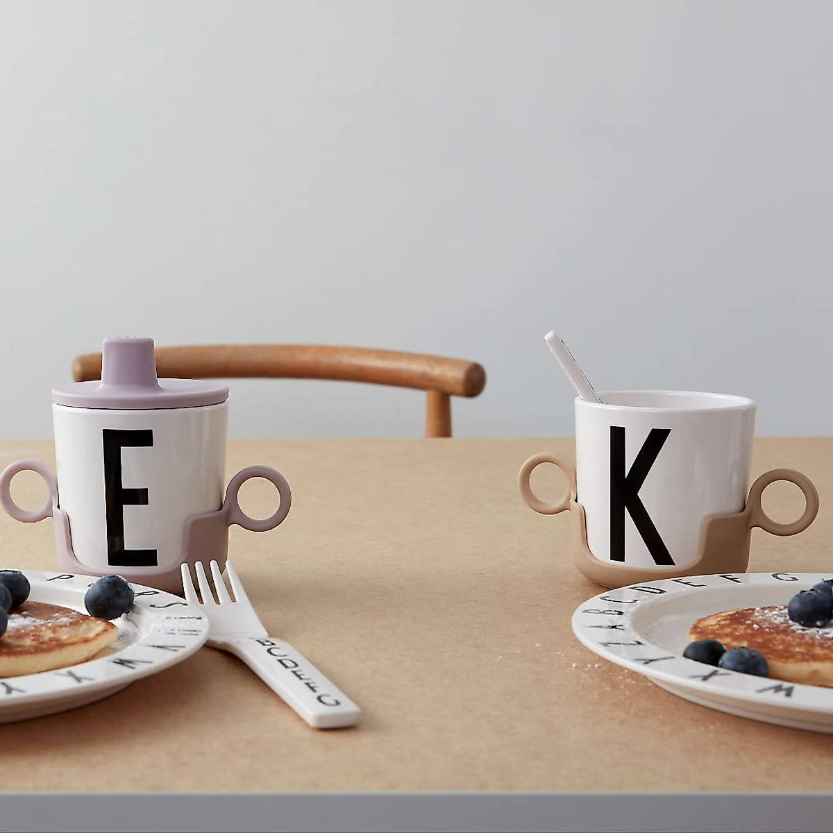 Design Letters Melamine Sippy cups for Baby 7 Oz A-Z | Kids Cups Designed in Denmark Reusable Cup for Baby 6+ Month|Learning Cup BPA/BPS Free | Children Drinking Cup Dishwasher Safe, Toddler Cup White