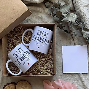 VLUG Great Grandparents Est 2025 Mugs Set, Est 2025 New Grandparents Gift, Pregnancy Announcement Pregnancy Reveal Mug, New Grandma Grandpa Gift, First Time Grandparents Gift (white)