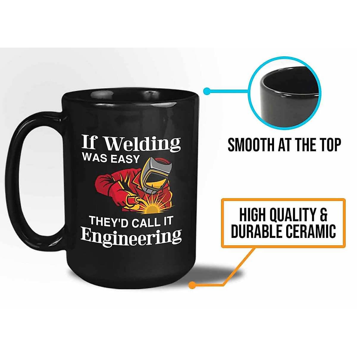 Bubble Hugs Welder Coffee Mug 15oz Black - If Welding Was Easy - Welding Metal Worker Mechanic Engineer Gifts for Men Husband Dad