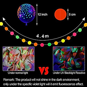 50 Pieces Neon Glow Balloons Glow in the Dark Supplies for Glow Neon Party, 12 Inch Blacklight Polka Dots Latex Balloons and 157 Inch Neon Paper Circle Dots Garland (Transparent, Fresh Style)