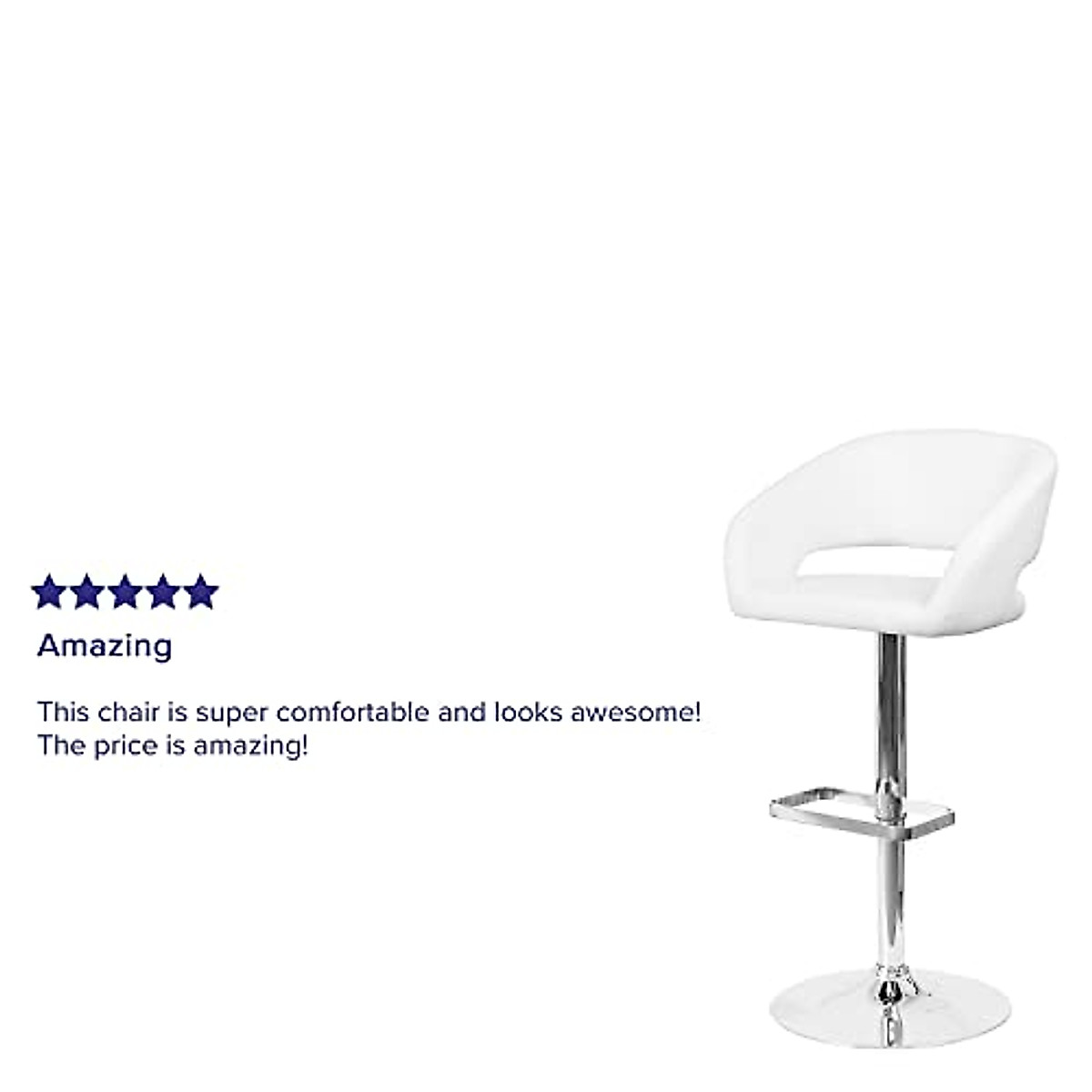 Flash Furniture Erik Comfortable & Stylish Contemporary Barstool with Rounded Mid-Back and Foot Rest, Adjustable Height - White Vinyl with Chrome Base