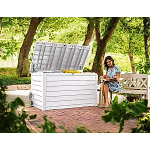 230 Gallon Deck Storage Box Outdoor Patio Container – Weather-Resistant, Lockable Outdoor Storage Solution for Patio, Garden, and Poolside (White)