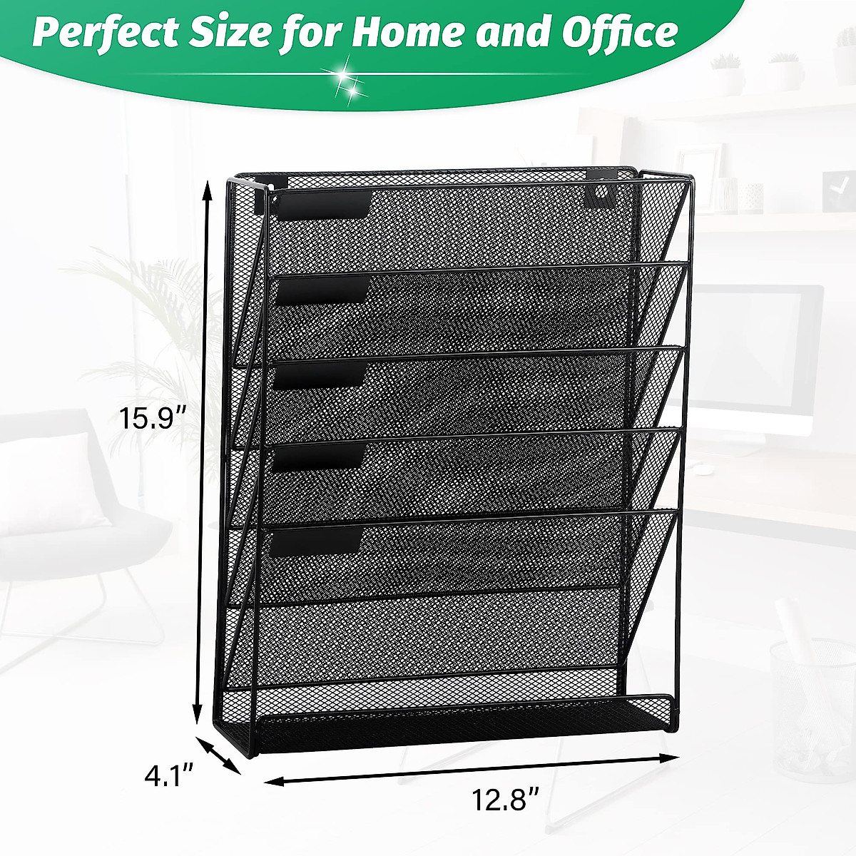 Easepres File Organizer Mesh 5-Tier Black Hanging File Organizer Vertical Holder Rack for Office Home