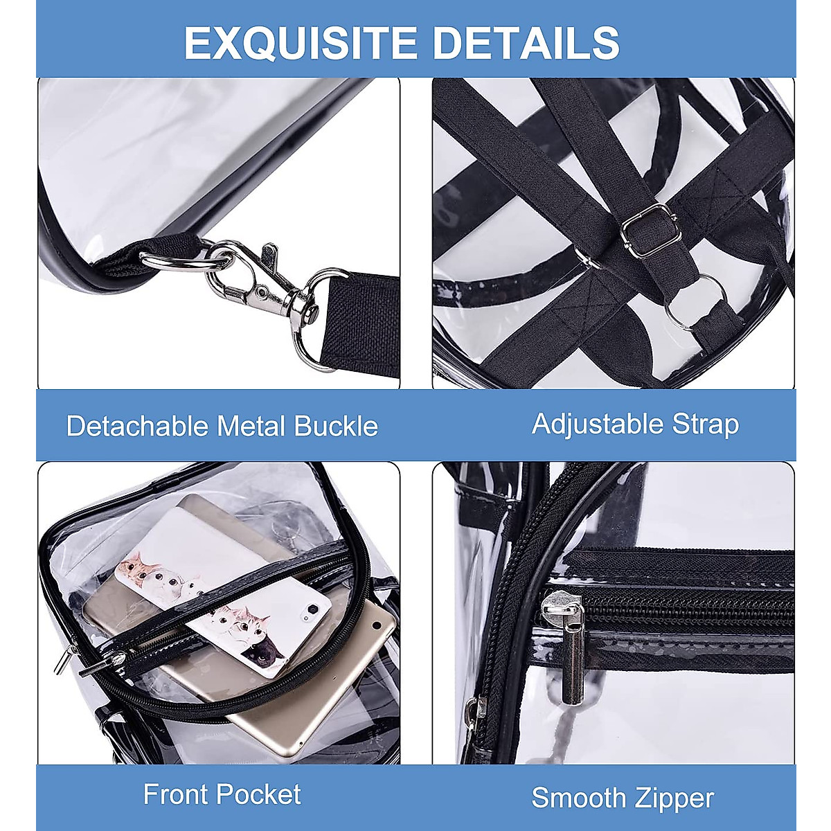 Oraben Clear Mini Backpack, Clear Bag Stadium Approved, Mini Transparent Backpacks See Through Bag for Concert Security