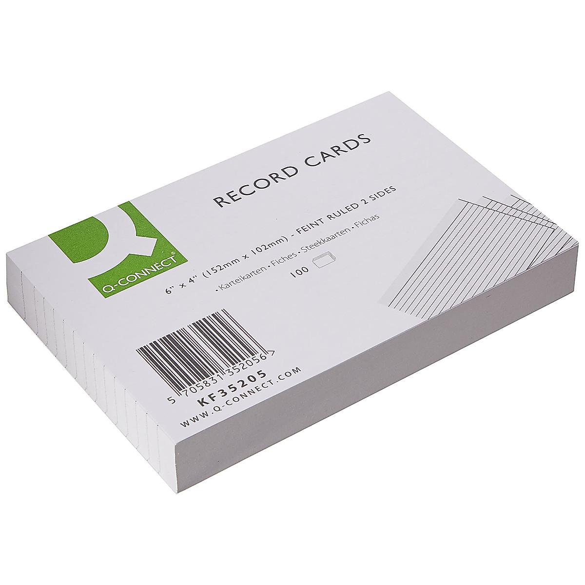Q-Connect Record Card 152x102mm Ruled Feint White (100 Pack)