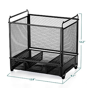 Bextsware Auledio Mesh Basket Files Box with Sliding Drawer for Hanging Files, Desk File Folder Metal Organizer Storage for Office, School, Countertop, Desktop