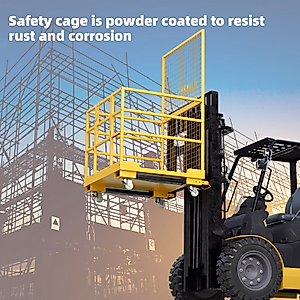 Forklift Safety Cage, 43"x45" Forklift Man Basket, 1400lbs Capacity Forklift Work Platform with Safety Harness&Lock, Drain Hole&Wheels, Collapsible Lift Basket Aerial Platform for Lifting Loader