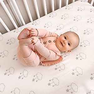 Newton Baby Mini Crib Fitted Sheets (2-Pack) | Organic Muslin Cotton, Breathable & Soft Baby Sheets, Washable Baby Mattress Sheets, Fits Any Mini Sized Crib 24" x 38", Wishing on a Star Print + White