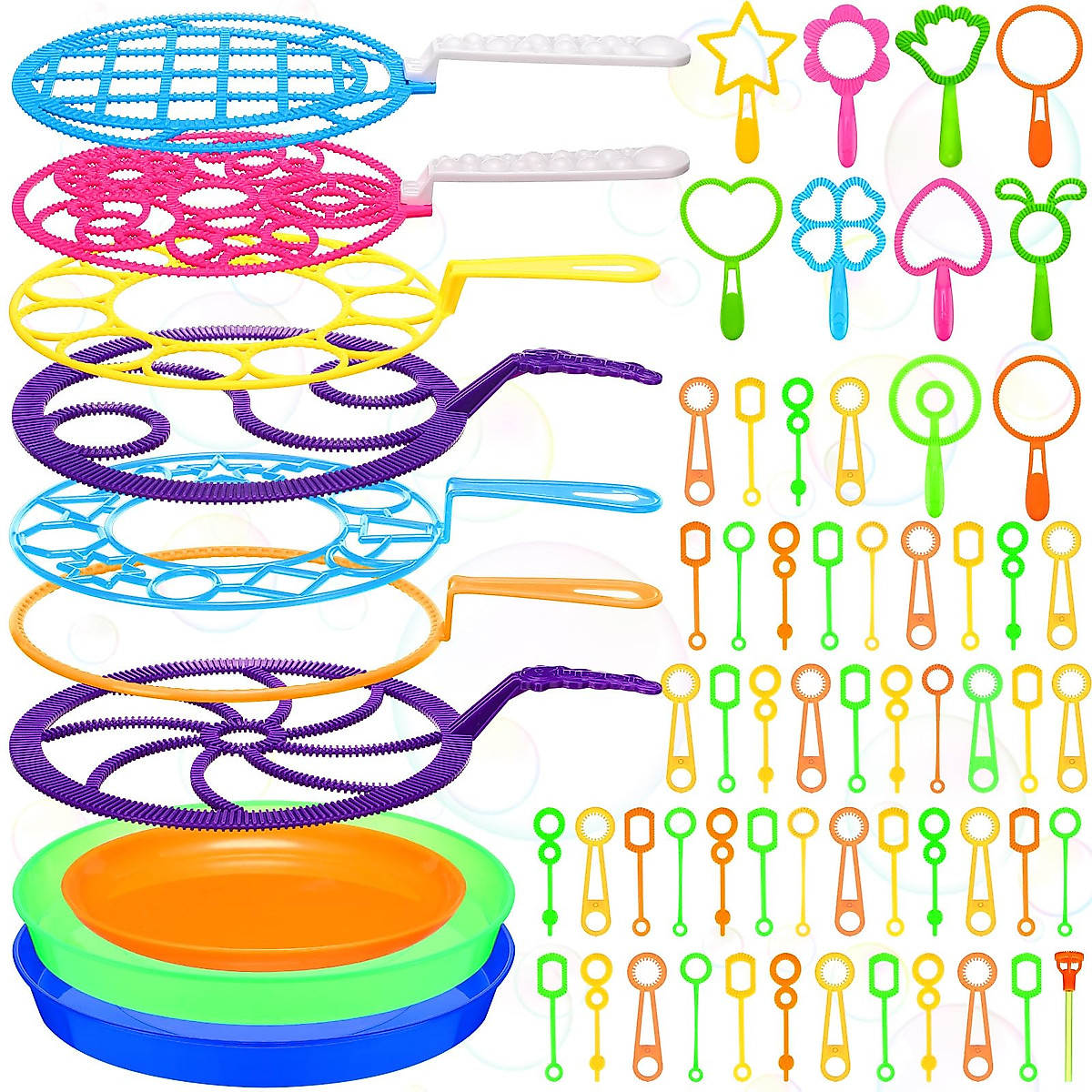 Lenwen 99 Pcs Big Bubble Wands Set, Giant Bubble Wands Toys Bulk with Tray Large Bubble Maker Mixed Size Funny Bubble Making Toys for Kids Summer Outdoor Party Favors Gifts Birthday Games