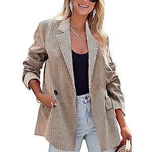 ARTFREE Womens Casual Blazer Button Lapel Long Sleeve Work Business Plaid Blazers Jackets Outfits with Pockets XL