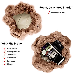 Herald Large Tote Bags For Women Soft Winter Fluffy Fuzzy Furry Plush Top Handle Purse and Handbag With Shoulder Strap (Khaki)